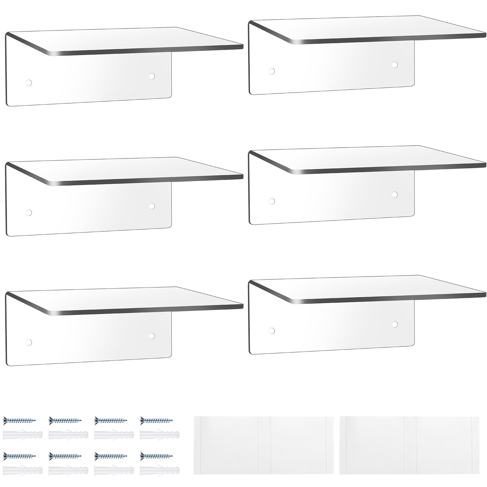 Wenqik Acrylic Floating Shelves for Wall 6 x 6 Inch Display Wall Shelf Clear Hanging Shelves with Adhesive Tape and Screw for Bathroom Bedroom Living Room Office Storage Decoration(6 Packs)