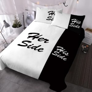 blessliving his side & her side bedroom set black and white bedding set modern couple duvet cover for adults women men (king)