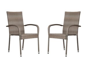 aspect living 65254 morgan outdoor wicker stacking hand woven all weather steel powder coated frame lightweight indoor outdoor porch backyard garden balcony - set of 2 - weathered gray