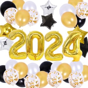 yubobo graduation decorations class of 2024 balloon party new year decor supplies 2024 congrats gard balloon black and gold 39 pieces 32 inch balloon set