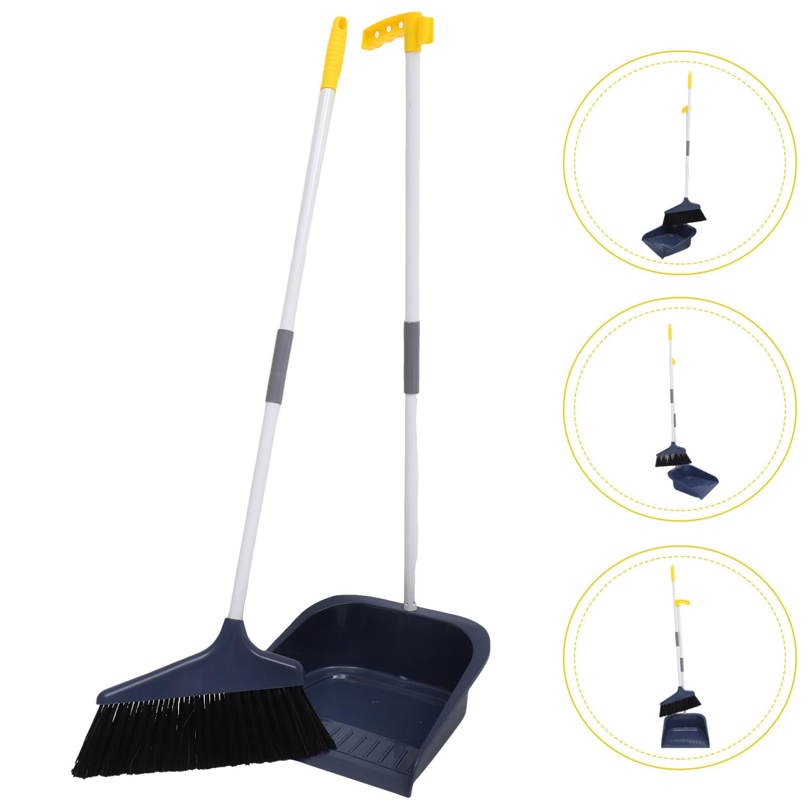 Healifty Dustpan and Broom Set, Stand Up Dustpans with Broom Household Sweeping Broom Handheld Broom for Lobby Garage Cleaning Supplies Blue