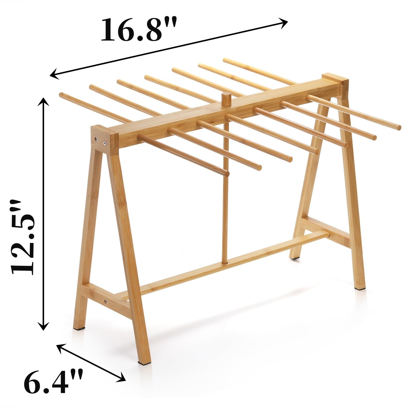 Pumtus Bamboo Pasta Drying Rack, Noodle Dryer Stand with Transfer Wand and 14 Bars, Stable Household Spaghetti Hanger, Lasagna Noodle Drying Rack for Kitchen and Cooking