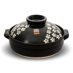 cotonoha banko-yaki donabe clay pot - authentic japanese earthenware with cherry blossom design - ideal for cold season cooking - made in japan (cherry blossom, 3-5 people)