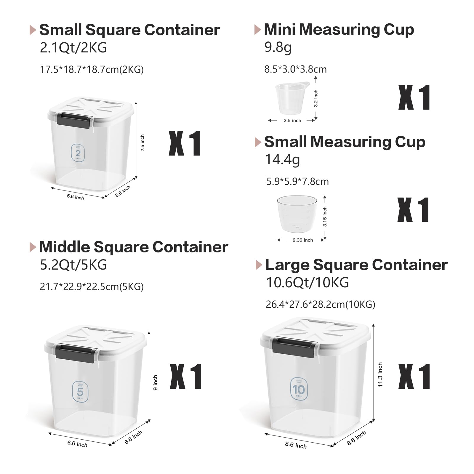 LivLab Flour Container - Rice Dispenser 20lbs/10kg/10.6qt Food Cereal Container Bins with Measuring Cup for Household Pantry Organization (20lbs)