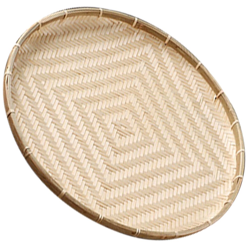 BESTonZON Handmade Bamboo Woven Basket Tray No Hole Bamboo Sieve Basket Wicker Basket for Vegetables Round Flat Shallow Basket Wall Art Ornament for Farmhouse Decor