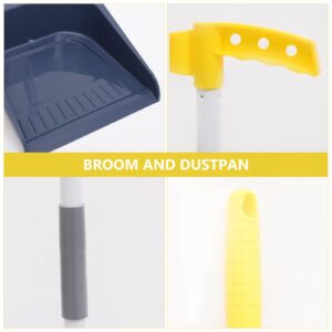 Healifty Dustpan and Broom Set, Stand Up Dustpans with Broom Household Sweeping Broom Handheld Broom for Lobby Garage Cleaning Supplies Blue