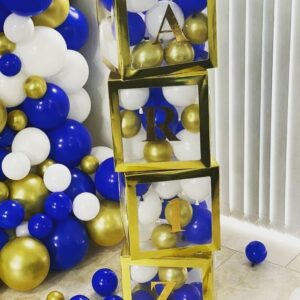 Balloon Boxes with Letters, ADOINBY Gold Baby Boxes Letter Blocks Boxes with 54 Letters, 6 Baby Balloon Box for Baby Showers & Bridal Shower, Reusable Birthday Party Decoration Boxes with 55 Balloons