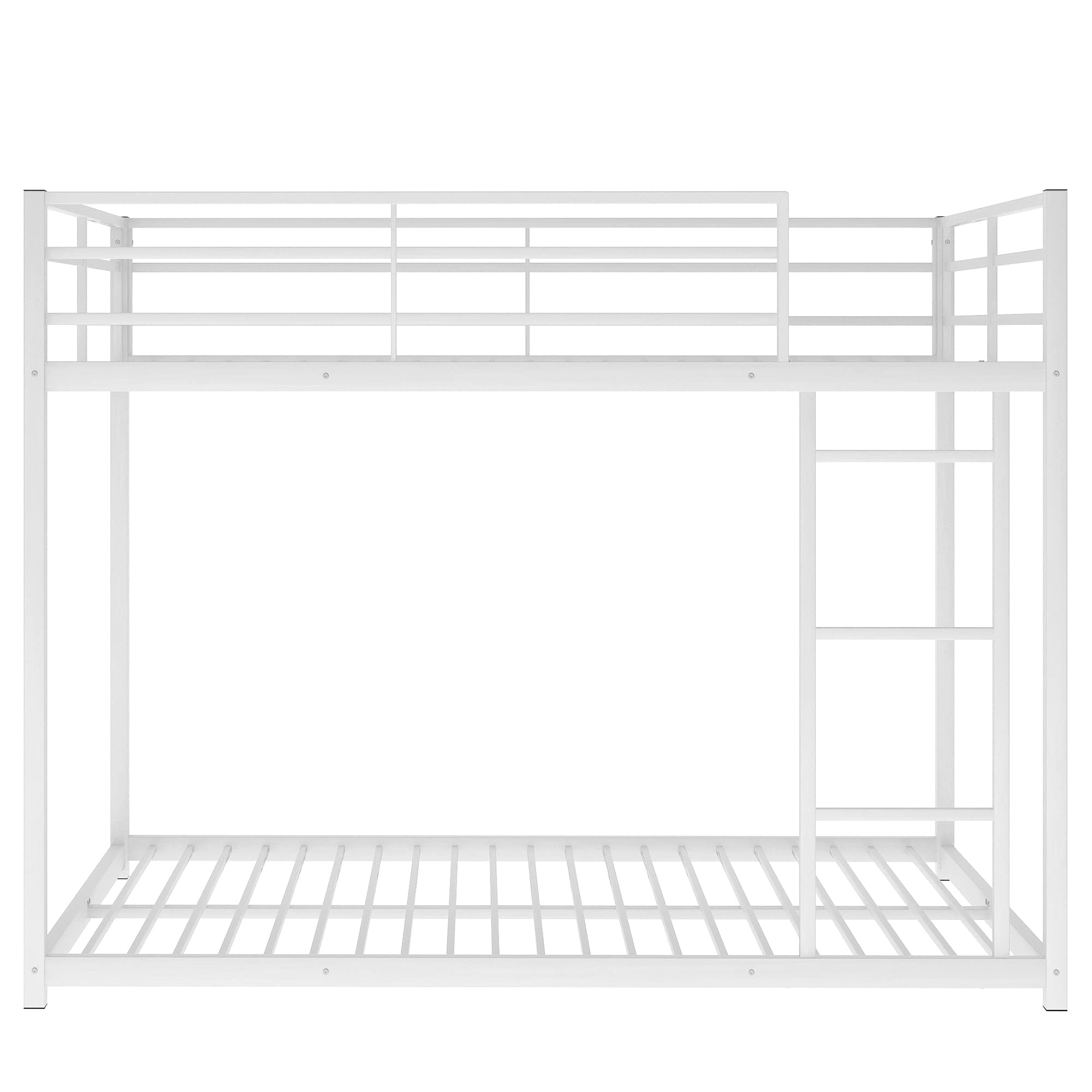 BOVZA Full Over Full Metal Bunk Bed, Low Bunk Bed with Built-in Ladder for Kids Teens Girls Boys, White