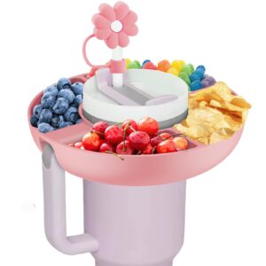 ieesspd silicone snack bowl, 40 oz, pink, compatible with stanley cup insulated snack tray with handle