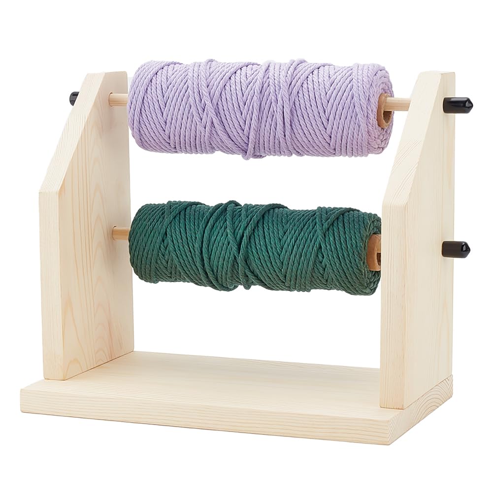 AHANDMAKER Double Revolving Yarn Holder, Handmade Wood Yarn Dispenser Horizontal Yarn Spindle Feeder or Dispenser Yarn Holder Dispenser for Crochet, Craft Supplies for Crochet and Knitting