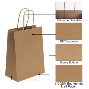 Joybe 100 Pack 6x3.25x8 Inch Small Brown Paper Bags with Handles Bulk, Kraft Paper Gift Bags for Birthday Party Favors Grocery Retail Shopping Business Goody Craft Sacks (Blank Plain Natural, 100pcs)