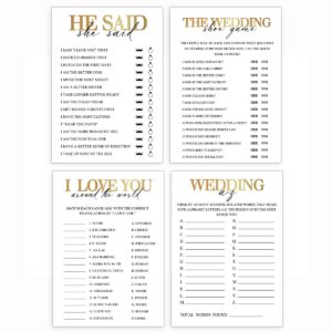 60 pcs gold bridal shower game for guest, wedding engagement party supplies, included 4 games - i love you around world, he said she said, wedding shoe game, wedding a-z, double-sided