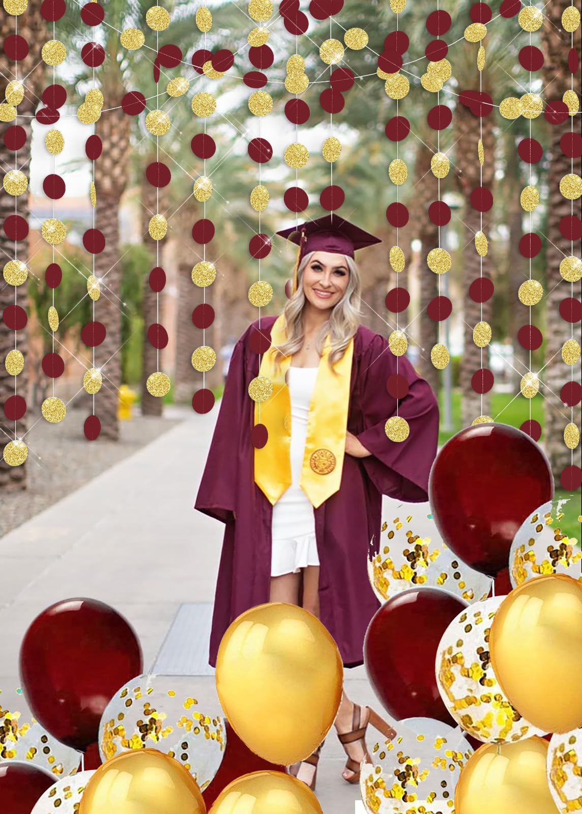 Graduation Decorations Burgundy Gold 2024/Fall Bridal Shower Wedding/Maroon Gold Graduation Party Decorations/Burgundy Gold Birthday Decorations Burgundy Paper Garlands