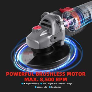 ZKH 20V Angle Grinder Cordless, 8500 RPM Brushless Motor, 4‑1/2 Inch Power Angle Grinder Tool w/2 x 4.0Ah Batteries & Fast Charger for Grinding, Cutting, Polishing, Ideal Angle Grinder Tool for Men