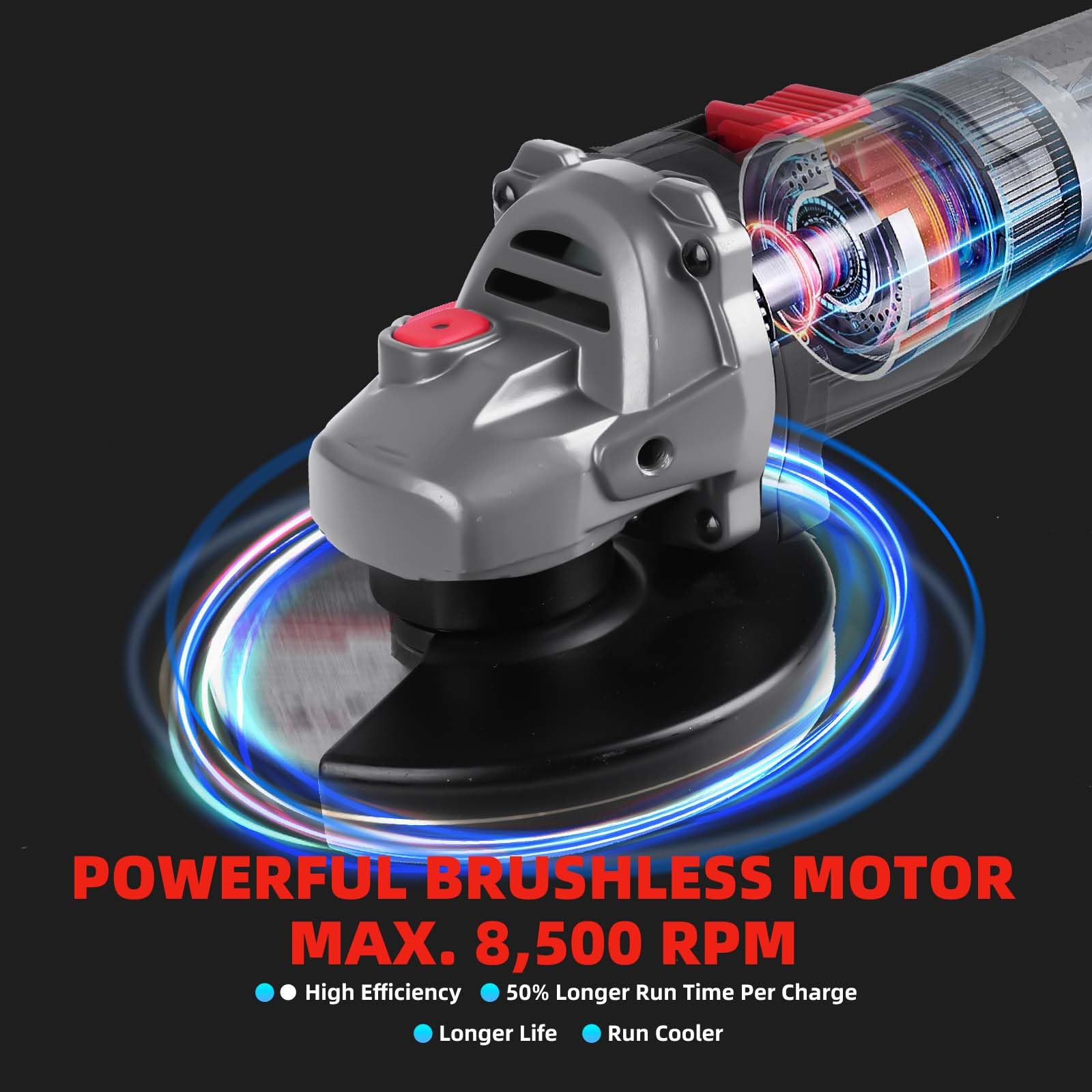 ZKH 20V Angle Grinder Cordless, 8500 RPM Brushless Motor, 4‑1/2 Inch Power Angle Grinder Tool w/2 x 4.0Ah Batteries & Fast Charger for Grinding, Cutting, Polishing, Ideal Angle Grinder Tool for Men