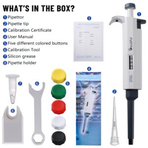 eLabPal 100-1000μl Adjustable Volume Pipette, Lab Single Channel Micropipette, 1000μl/1ml High Precision Pipettor, Autoclavable