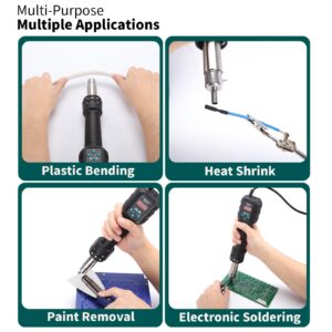 YIHUA 8858 IV Multi-Purpose Heat Gun for Crafting, Electronics Soldering, DIY, Shrink Tubing and Wrap, Torch Marker and Paste, Epoxy Resin with Temperature and Air Volume Control Function, 3 Nozzles