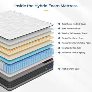 Vesgantti Full Mattress, 12 Inch Hybrid Full Size Mattress in a Box, Memory Foam and Individually Pocket Spring, Innerspring Mattress for Pressure Relief and Supportive, Medium Firm