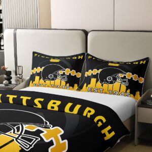 Erosebridal American Football Lovers 100% Organic Cotton Duvet Cover Full,Football Bedding Set,Sports Comforter Cover,Football Fans Bed Sets with 2 Pillow Shams Bedroom Decor,(Pittsburgh)