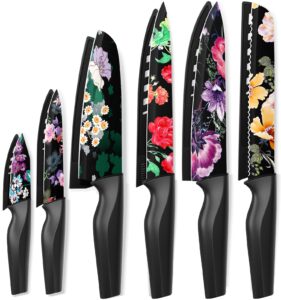 astercook knife set, 12-piece flower kitchen knives sets with blade guards, dishwasher safe, german high carbon stainless steel, perfect gifts for kitchen