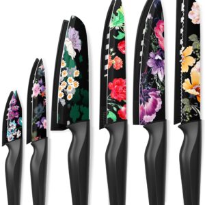 Astercook Knife Set, 12-Piece Flower Kitchen Knives Sets with Blade Guards, Dishwasher Safe, German High Carbon Stainless Steel, Perfect Gifts for Kitchen