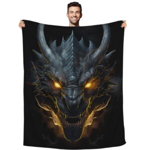 huke dragon gifts blanket, cool black gold dragon blanket, dragon gifts for men/women/teens/kids/boys/girls, plush dragon throw blanket, gifts for dragon lover, cool ideas,60"x50"