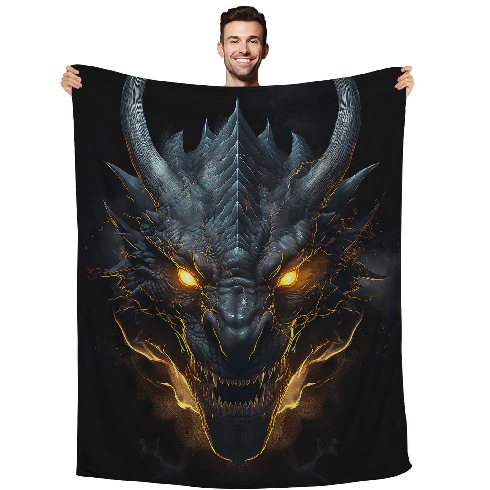 Huke Dragon Gifts Blanket, Cool Black Gold Dragon Blanket, Dragon Gifts for Men/Women/Teens/Kids/Boys/Girls, Plush Dragon Throw Blanket, Gifts for Dragon Lover, Cool Ideas,60"X50"