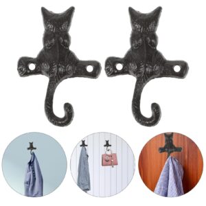 STOBAZA 2pcs European Classical Cast Iron Cat Hook Iron Hanging Hooks Cat Wall Hooks Metal Clothes Hanger Black Cat Hook Single Key Hook Vintage Wall Hooks Wall Mount Hook Animal Coat