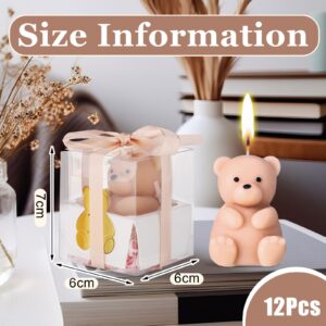 MTLEE 36 Pcs Baby Shower Favors Includes 12 Bear Candles with 12 Bear Shaped Acrylic Cards and 12 Clear Gift Boxes Filled with Raffia Grass for Baby Shower Gifts Birthday Gift Wedding(Pink)