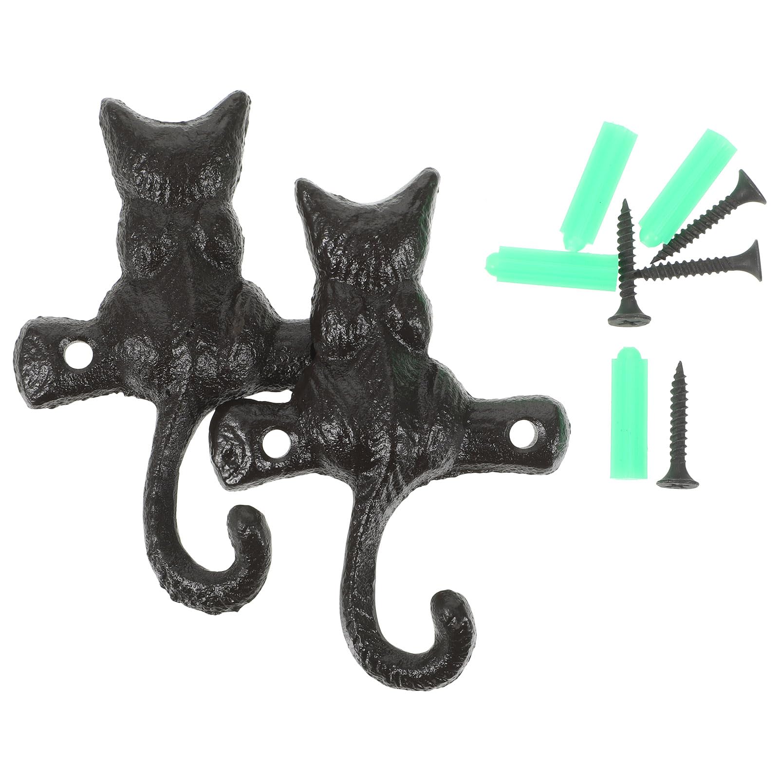 STOBAZA 2pcs European Classical Cast Iron Cat Hook Iron Hanging Hooks Cat Wall Hooks Metal Clothes Hanger Black Cat Hook Single Key Hook Vintage Wall Hooks Wall Mount Hook Animal Coat