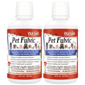 vital earth minerals pet fulvic - dog allergy relief, joint support supplement 16 oz (pack of 2)