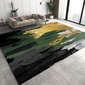 Modern Fashion Home Decor Area Rug, Light Luxury Emerald Green Black Gold Gray Living Room Rug, Soft Anti-Slip Easy Clean Durable Foldable Carpet for Floor Bedroom Entryway Kitchen 5x7ft