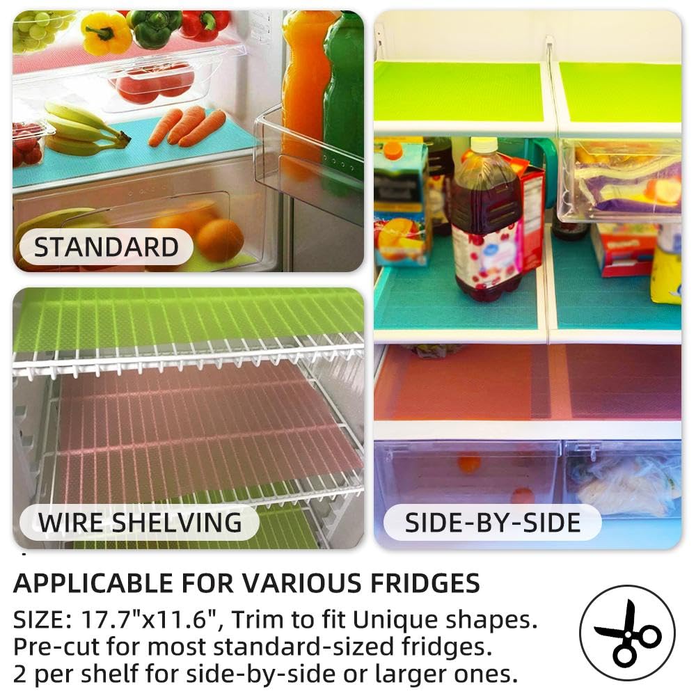 16 Pcs Refrigerator Liners, CR Washable Mats Covers Pads Home Kitchen Gadgets Accessories Organization Top Freezer Glass Shelf Wire Shelving Cupboard Cabinet Drawer (4 Blue 4 Green 4 Red 4 White)