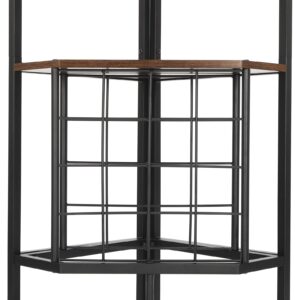 HAPPCUCOE 5 Tier Freestanding Corner Wine Rack,Kitchen Corner Shelf with Glass Holder,Storage Shelf,Storage Organizer for Home Kitchen Dining Room (Brown)