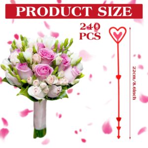 Zhanmai 240 Pcs Plastic Floral Pick Card Holders Red Heart Shaped Flower Picks Card Holder Heart Shape Card Holders Clips for Floral Arrangement Bouquet Wedding Valentine's Day Decoration, 8.6 Inches