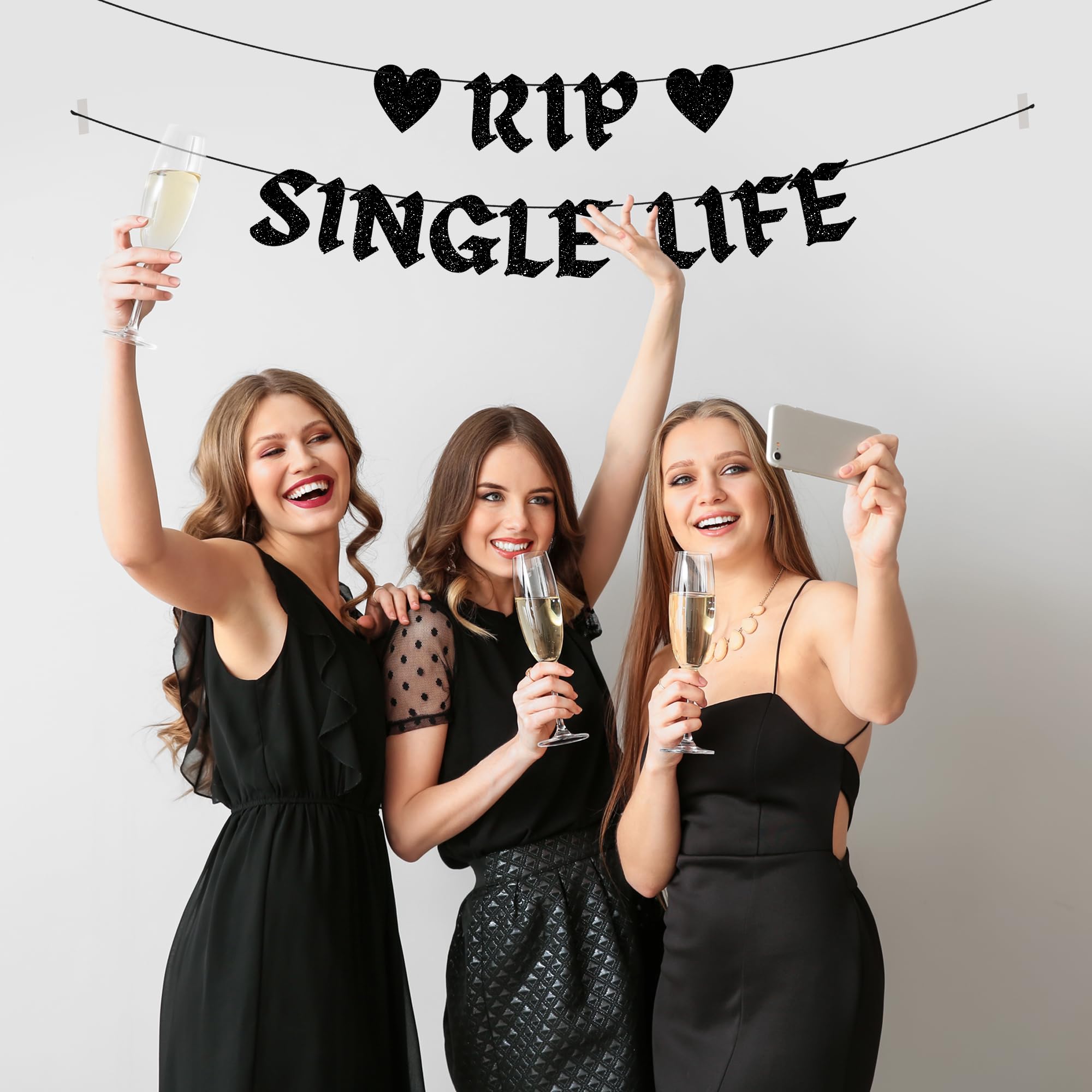 Pre-Strung RIP Single Life Banner - NO DIY - Black Glitter Bachelorette Bridal Party Banner - Pre-Strung Garland on 8 ft Strand - Black Till Death Do Us Party / Bride or Die Theme Bachelorette Party