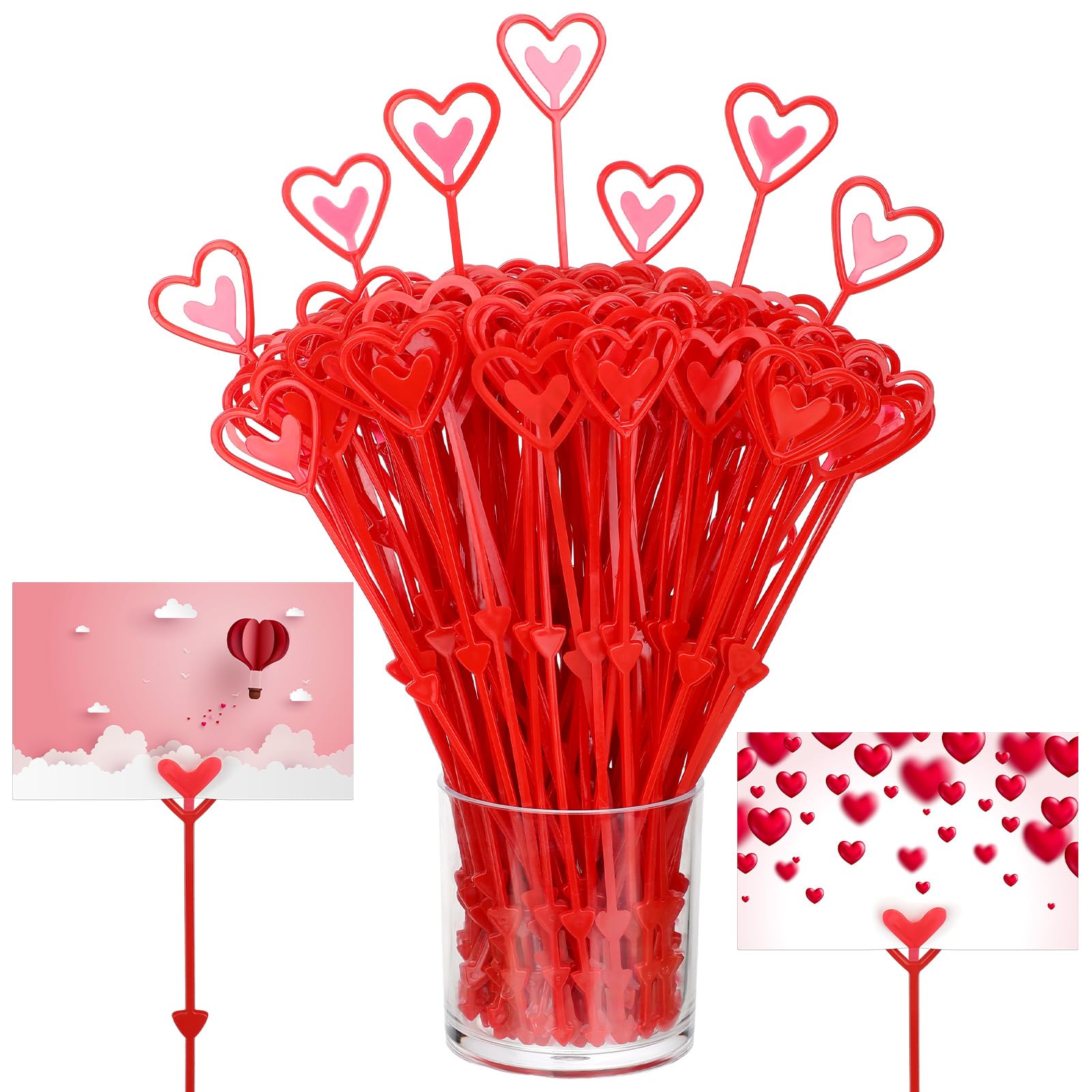 Zhanmai 240 Pcs Plastic Floral Pick Card Holders Red Heart Shaped Flower Picks Card Holder Heart Shape Card Holders Clips for Floral Arrangement Bouquet Wedding Valentine's Day Decoration, 8.6 Inches