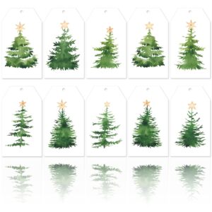 anydesign 120pcs christmas paper gift tags with hemp rope watercolor xmas tree tag pre-punched with holes holiday plant favor tag hanging labels, 10 design