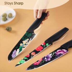 Astercook Knife Set, 12-Piece Flower Kitchen Knives Sets with Blade Guards, Dishwasher Safe, German High Carbon Stainless Steel, Perfect Gifts for Kitchen