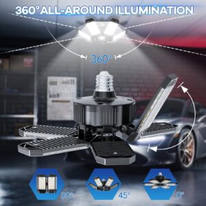 XINGHUANLIT Garage Lighting 2 Pack - 200W 20000LM LED Garage Lights 6500K with 6+1 Adjustable Panel, Screw in E26/E27 Bulb Socket LED Shop Lights, Ceiling Lights for Garage Workshop Lighting