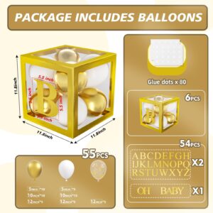 Balloon Boxes with Letters, ADOINBY Gold Baby Boxes Letter Blocks Boxes with 54 Letters, 6 Baby Balloon Box for Baby Showers & Bridal Shower, Reusable Birthday Party Decoration Boxes with 55 Balloons