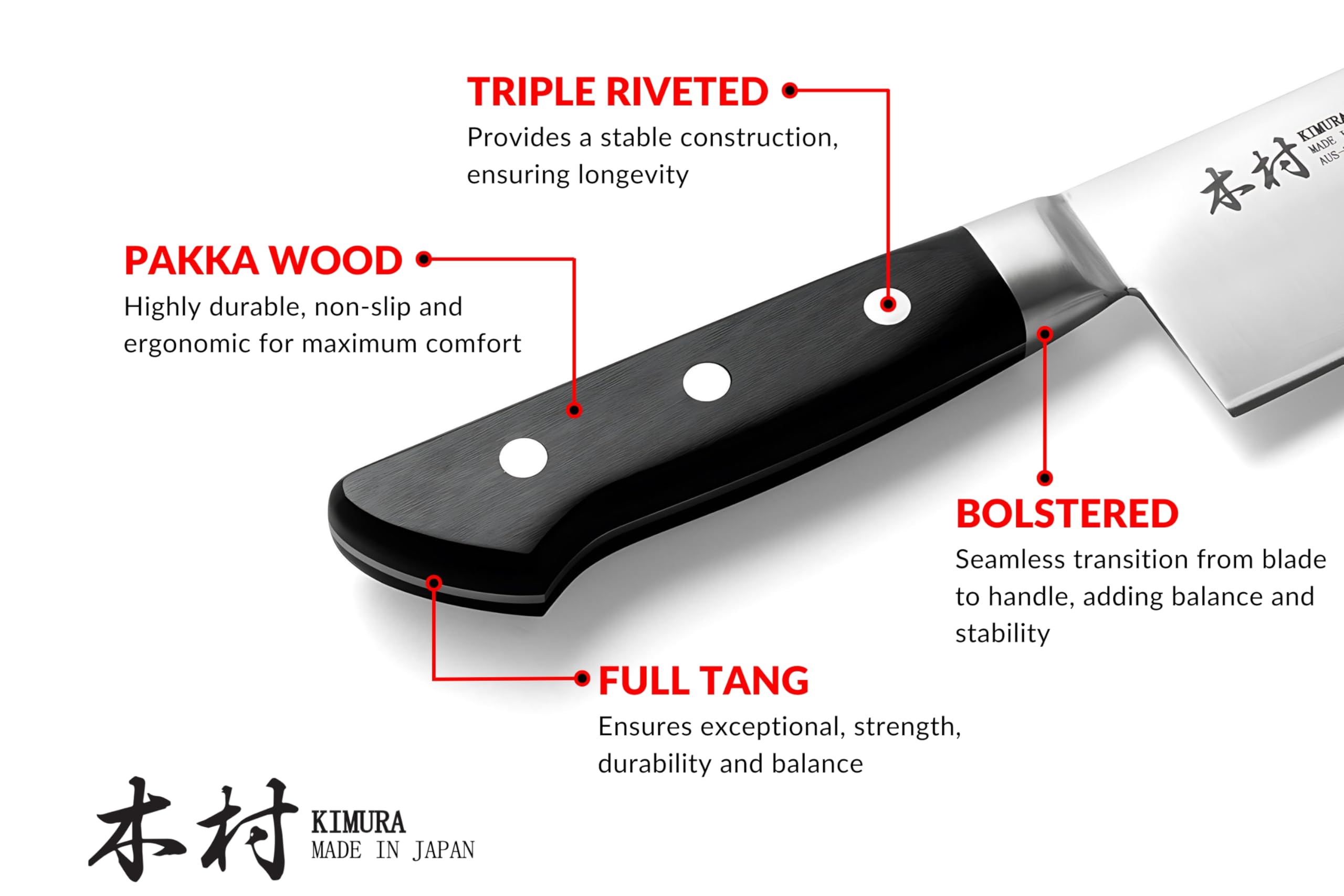 Kimura Chef Knife, [Made in Japan], 8 inch Professional Kitchen Knife, Sharp High Carbon Molybdenum Vanadium Stainless Steel Knives, Gyuto Knife with Ergonomic Pakkawood Handle - Japanese Chef's Knife