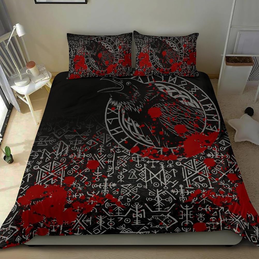 WDBAYXH Viking Raven Bedding Set -3 Pieces Duvet Cover Set, Novelty Norse 3D Print Zipper Quilt Cover Set and Pillowcases, Soft Microfiber Home Textile,Raven,King