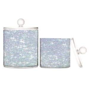 yettasbin silver glitter plastic apothecary jars 2 pack, qtip holder dispenser with lid, bathroom storage canister jar for cotton swab, cotton ball, floss