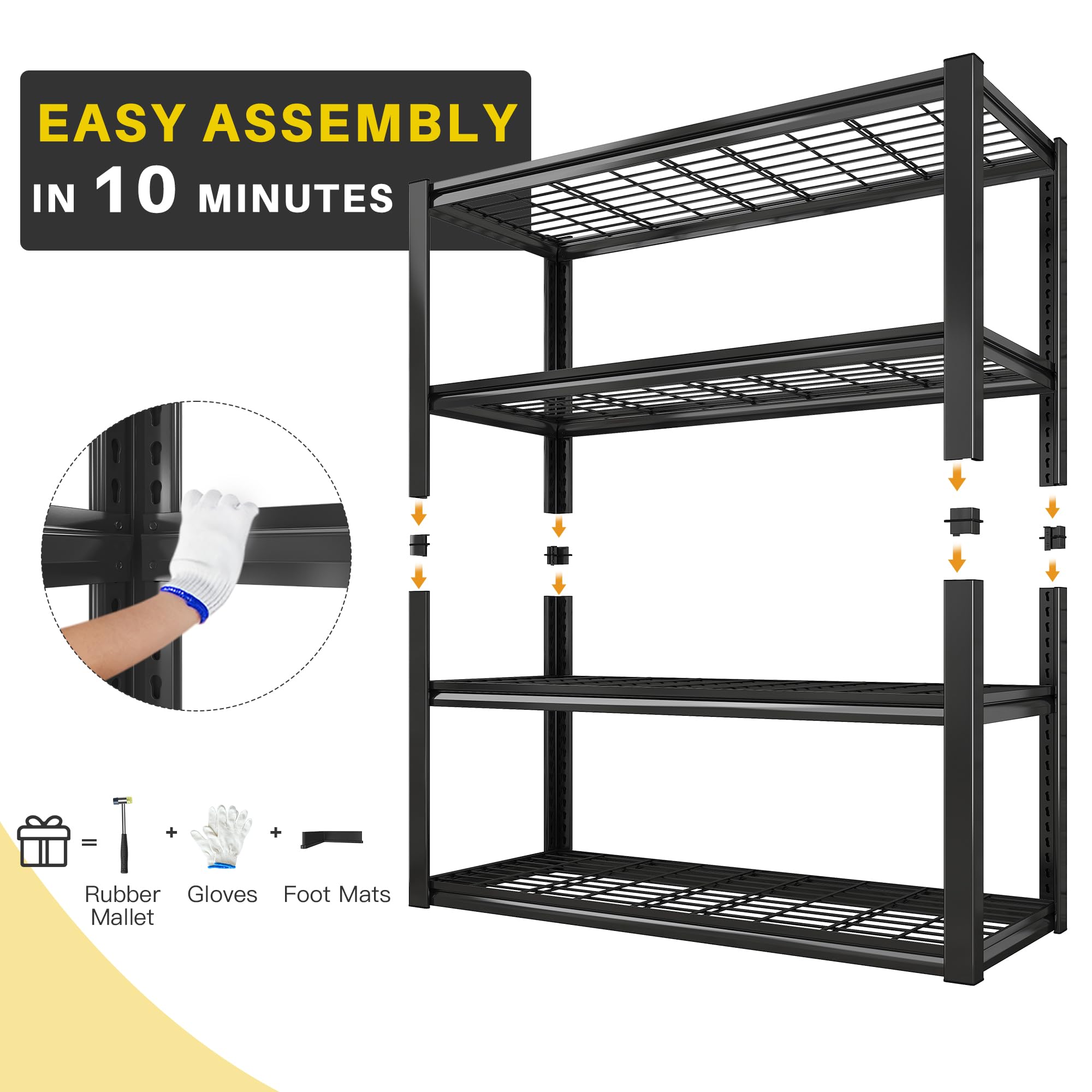 REIBII 40" W Garage Shelving 2240 LBS Storage Shelves Heavy Duty Shelving 4-Tier Adjustable Metal Shelves for Garage Shelves Rack Industrial Utility Shelf for Basement Warehouse,40" W X19.5 D X59.5 H