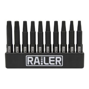 double square 8 point star bit set. railer premium s2 steel 2 inch 8 spline double square bit set with a storage bit holder (10pc set)