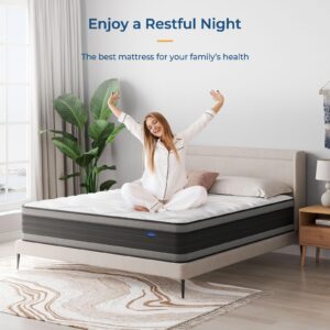 Vesgantti King Mattress, 14 Inch Hybrid Innerspring Mattress with Memory Foam, Individually Pocket Coils for Motion Isolation, King Size Mattress in a Box, Medium Firm Feel