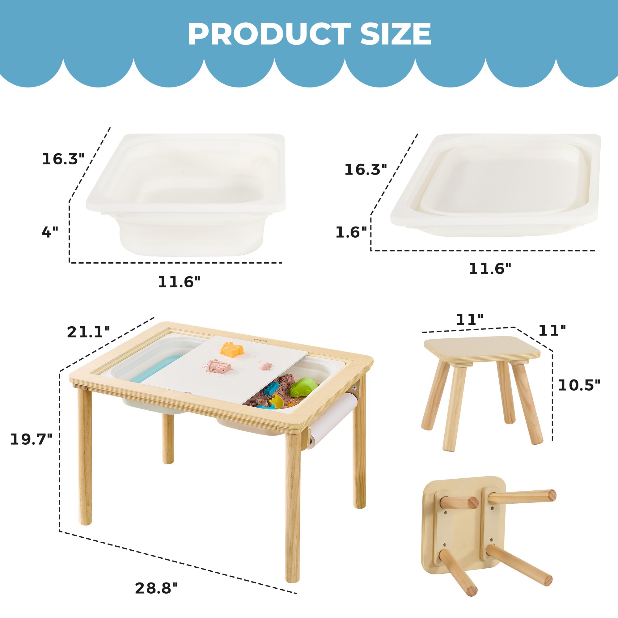 Sensory Table with 2 Chairs & 1 Roll Paper, Multifunction Wooden Sand and Water Table with Double-Side Board & 2 Foldable Storage Bins, Activity Game Table, Indoor Outdoor Use, for Kids