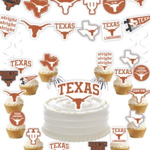 Texas Party Supplies (42 Pieces) for University of Texas Graduation, Tailgating and Birthday Party Decorations with Texas Longhorns Banner and UT Austin Cupcake Toppers Decorations (Texas Longhorns)