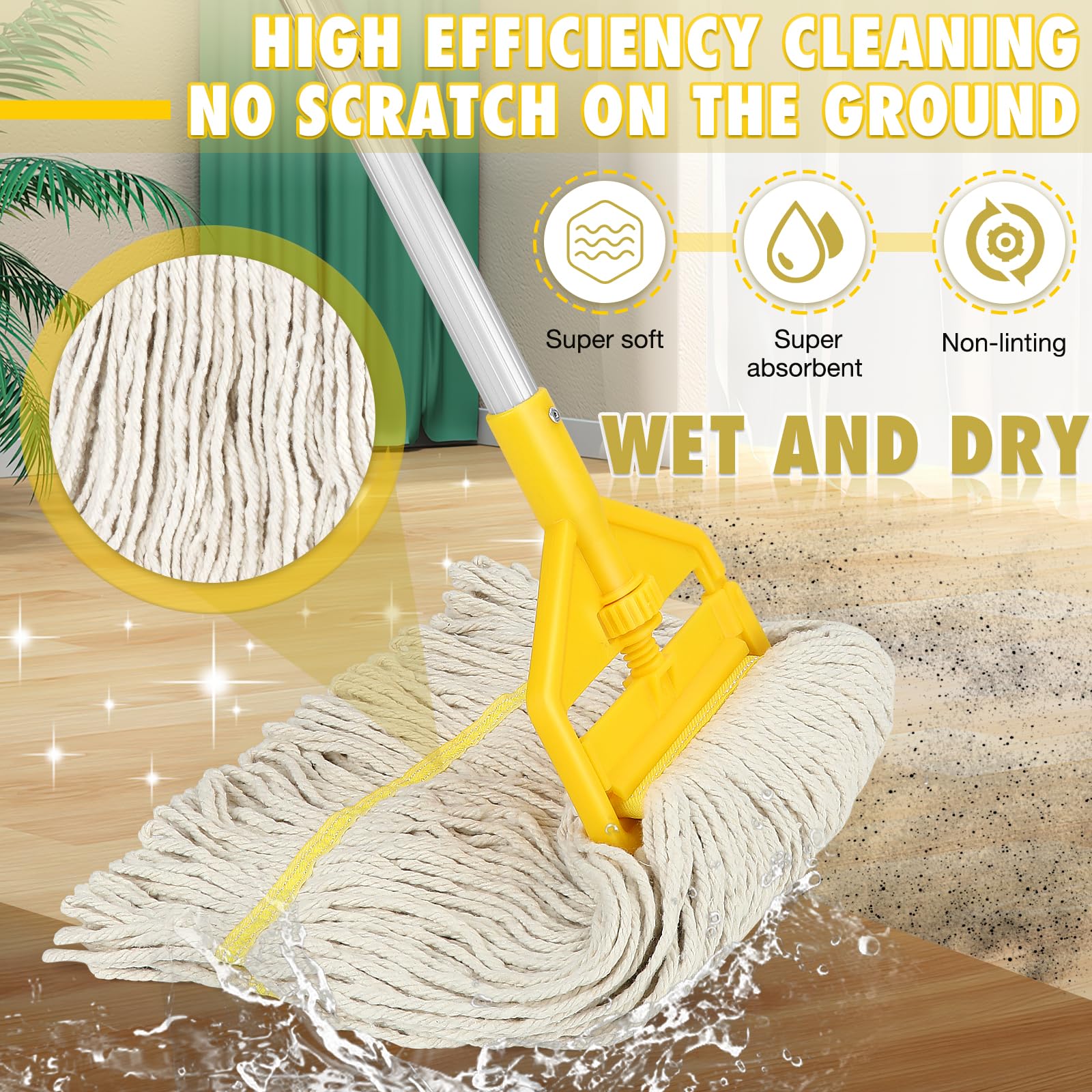 Commercial Mop Heavy Duty Industrial Cotton Mop with Long Handle,Looped-End String Wet Mops for Home,Garage,Office, Workshop, Warehouse Floor Cleaning